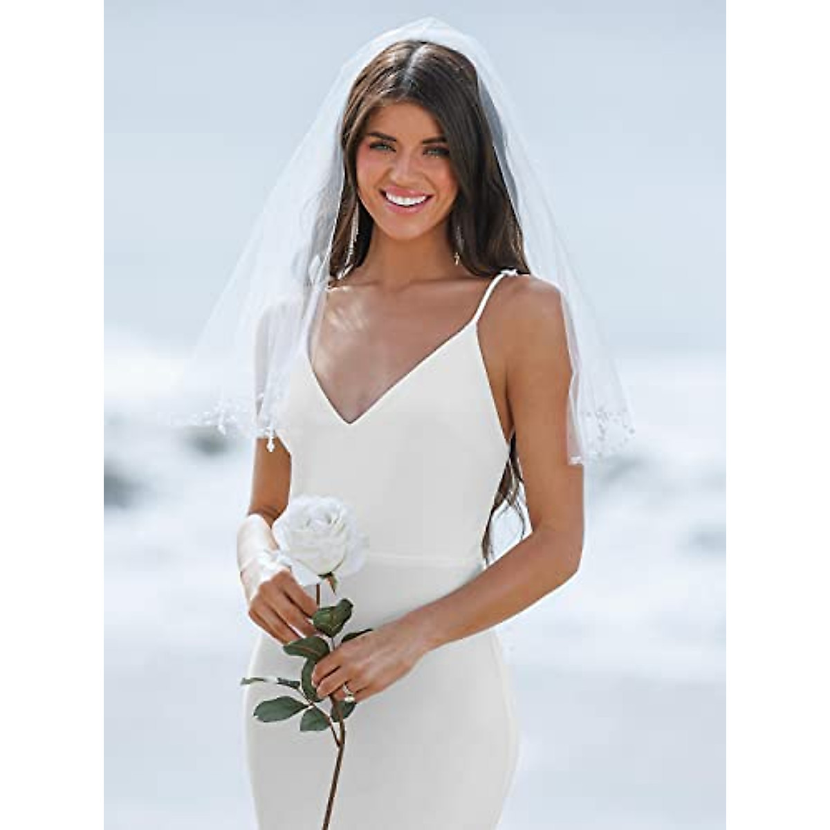 CUPSHE X Madison Women's Romance V-Neck Maxi Dress Honeymoon V-Neck Dress Sleeveless Wedding Dresses Casual Summer,M White