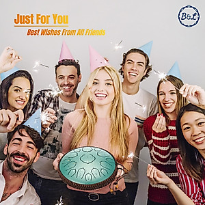 Steel Tongue Drum 14 Inches 15 Notes Hand Pan Drum Rain Drum Percussion for Meditation Yoga Musical Education for Adult& Kids(Lotus Green)