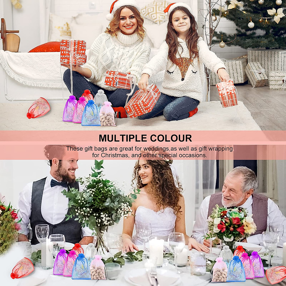 CLRBEATTY 100 Pcs Sheer Gift Bags,2.8"x3.6" Sheer Organza Bags,Drawstring Organza Jewelry Pouches,Organza Drawstring Bags for Wedding Party Festival Christmas Favor Gift(Red)