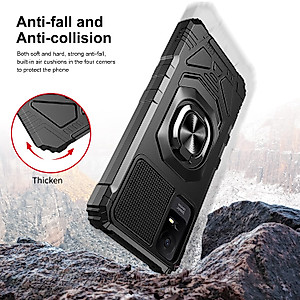 Compatible for TCL ION X Case/TCL ION V Case with Tempered Glass Screen Protector [Military Grade] Ring Car Mount Kickstand Shockproof Hard Phone Case - Black