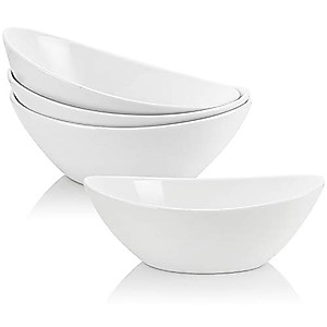 Lawei 4 Pack Porcelain Serving Bowls, 36 Oz Oval Ceramic Mixing Bowls, 9" Large Serving Dishes for Salads, Spaghetti, Dessert, Veggie, Potatoes and Fruits, Side Dishes, Microwave & Dishwasher Safe
