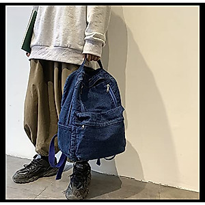 Canvas Backpack Lightweight Travel Daypack Student Rucksack Laptop Backpack Denim Medium Handbag for Women Blue (2)