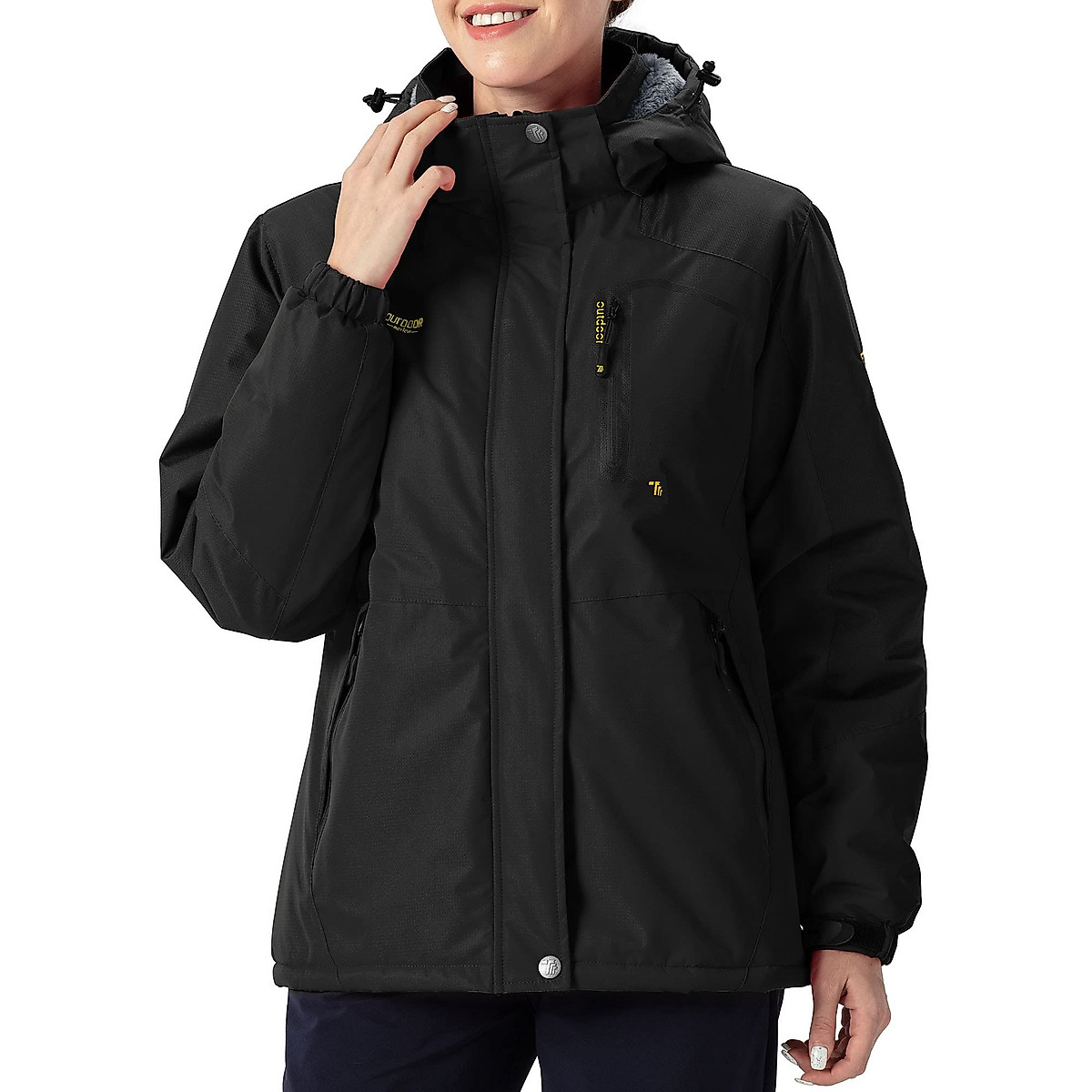 Rdruko Women's Waterproof Snowboard Jacket Windproof Warm Insulated Winter Ski Jacket Hooded(Black, US XL)