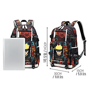 HUIHSVHA Anime Backpack, Large Capacity School Laptop Bag for Adult Boys Girls, Travel Daypack with USB Charging Port