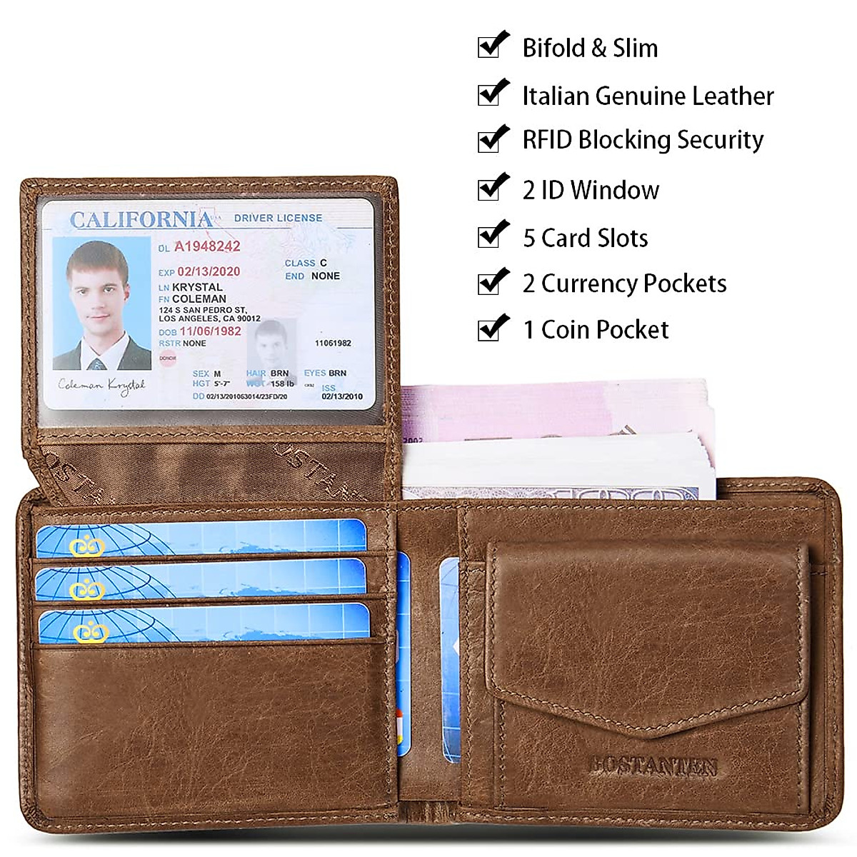 BOSTANTEN Genuine Leather Wallets for Men ＆ Leather Backpack for Men 15.6 inch Laptop Backpack Shoulder Bag