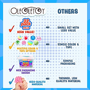 Stress Balls Squishy Fidget Toys: OleOletOy 32 Pack Stress Balls for Adults, Squishy Ball Sensory Toy with Autism, Classroom Prizes, Birthday Party Favors, Goodie Bag Stuffers, and Travel Toy Gifts