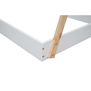 CABSETT Teepee Bed Frame for Kids, Twin Size Tent Floor Bed with Triangle Structure, Floor Platform Bed with X-Shaped Safety Railings, White+Natural