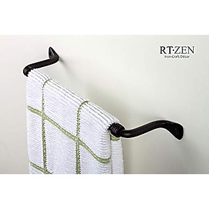 RTZEN Small Elegant Bathroom Hand Towel Holder - Fancy Wrought Iron Kitchen Towel Bar Wall Mount Rod - Matte Black Towel Hanger for Home Kitchen or Office - 13" Rack Fits 10" Hand Towels