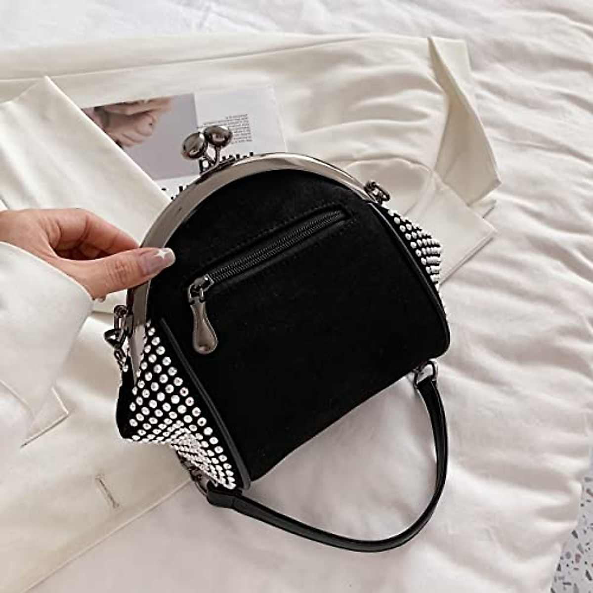 U/F Punk Style Party Fashion Crossbody Bags for Women Rivet Evening Clutch Purse Ladies Black Small Chains Shoulder Bag Sac A Main (Bright Silver)