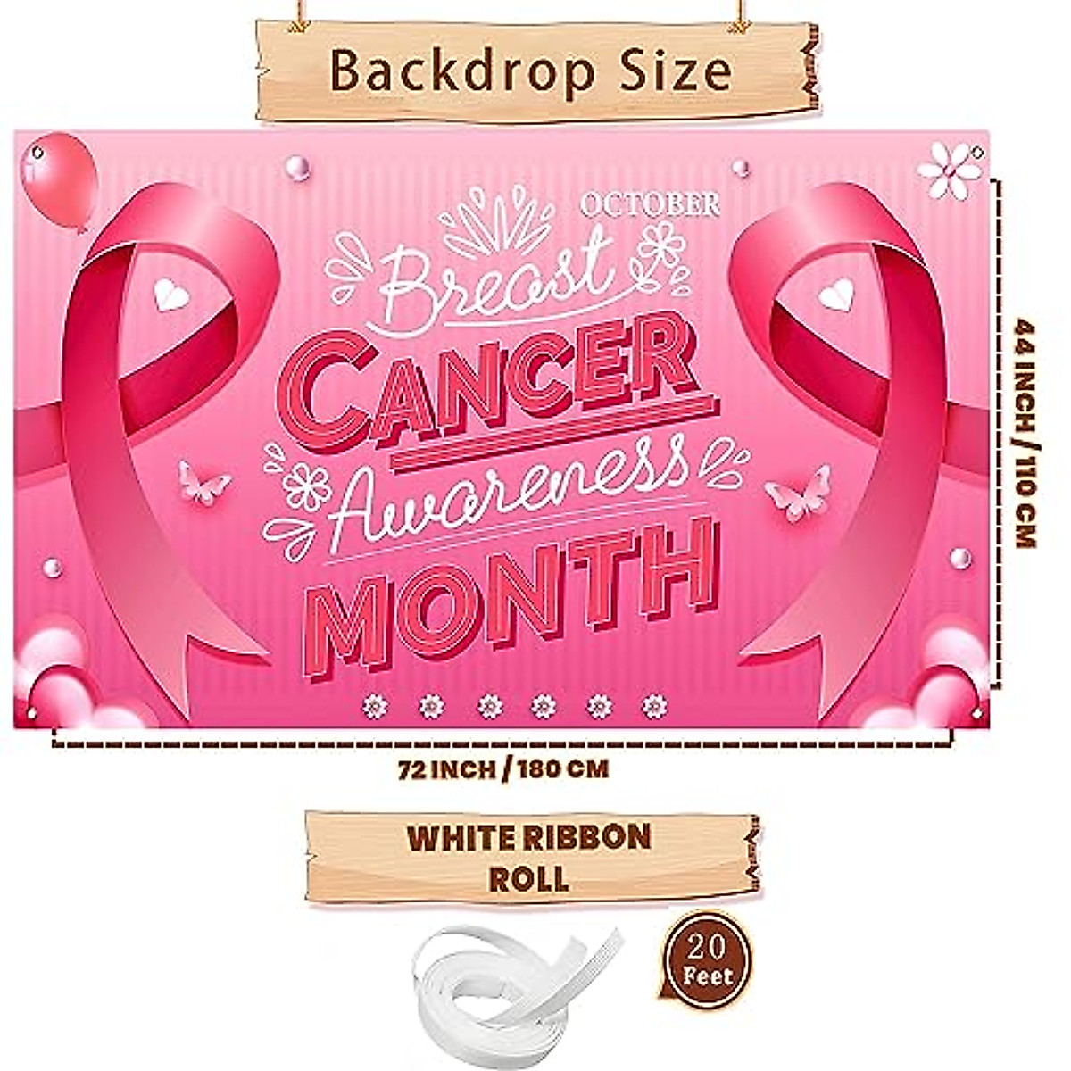Breast Cancer Awareness Decorations, Breast Cancer Awareness Banner, Breast Cancer Awareness Backdrop, Pink Ribbon Banner Backdrop for Breast Cancer Decor, 72x43 Inch