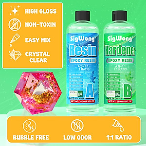 Epoxy Resin Clear Crystal Coating Kit 17.6oz - 2 Part Casting Resin for Art, Craft, Jewelry Making, River Tables, Bonus Gloves, Measuring Cup, Wooden Sticks, Gold Foil Flakes and Tweezers