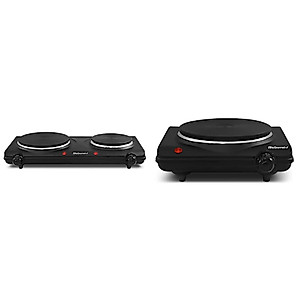 Elite Gourmet EDB-302BF Countertop Dual Flat Electric Hot Burner, Temperature Controls, Power Indicator Lights + ESB-300X Single Countertop Coiled, Electric Hot Burner, Black