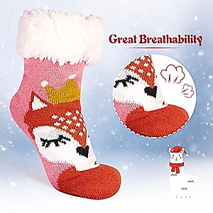 Cozople Winter Kids Fuzzy Slipper Socks Soft Thermal Non Skid Stockings for Girls Pink Cat Graphic Warm Fluffy Fleece Lined Home Socks with Grippers Think Christmas Stocking Stuffers for Girls 5-8T