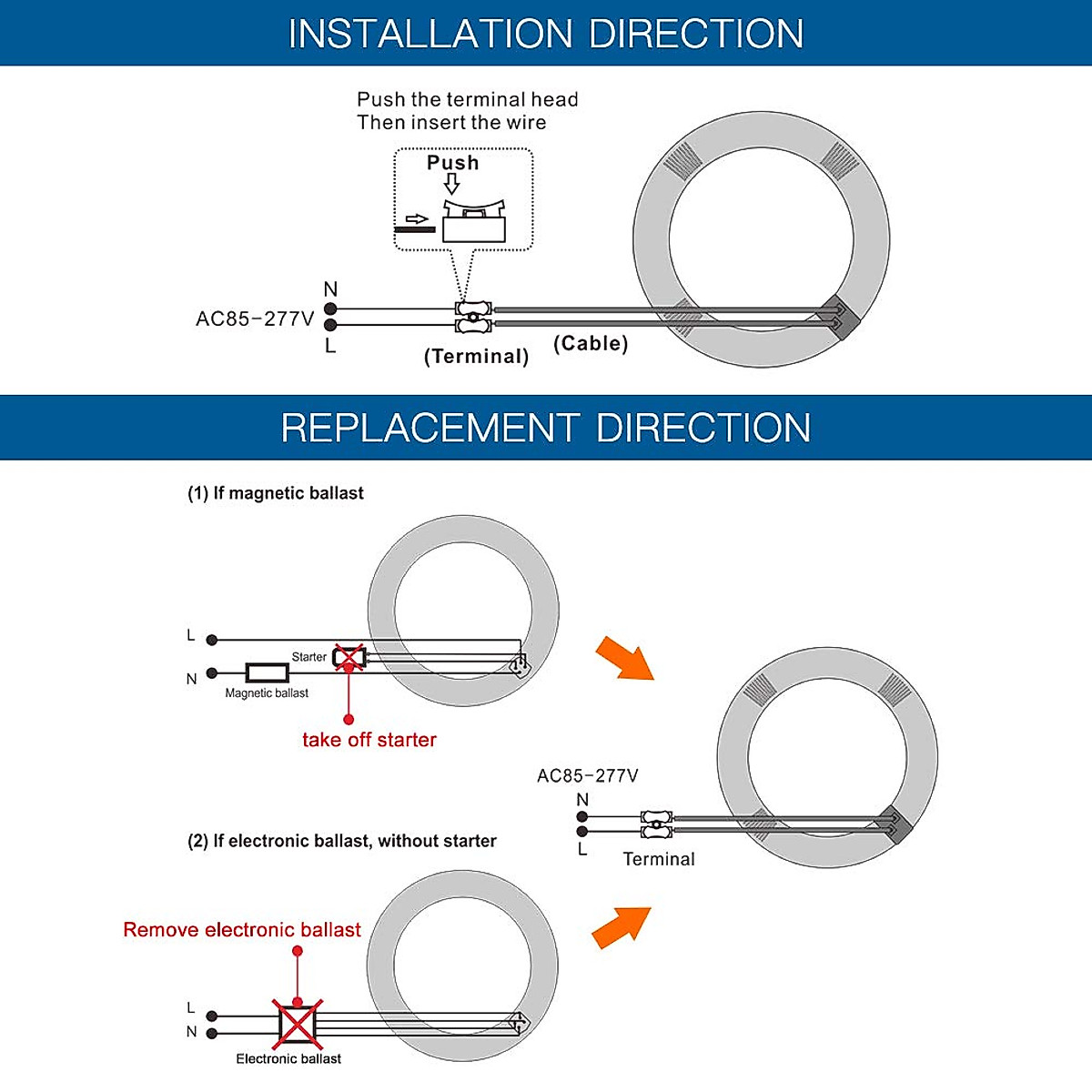 T9 LED Circline Light Bulb, 8 Inch 1600LM LED Circular Light, 13W Clear Cover 6000K Daylight Replacement for FC8T9/CW 22-Watt Fluorescent Circular Bulb(FC8T9/CW), Ballast Bypass Required