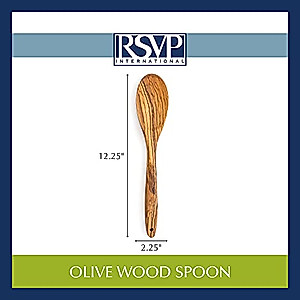 RSVP International Olive Wood Spoon, 12" | Rustic, Natural Authentic Italian Olive Wood | Classic Style for Kitchens, Tables, & More | Functional for Serving Vegetables, Stirring Pasta