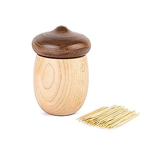 Agirlvct Toothpick Holder Dispenser, Wood Cute Acorn Toothpick Dispenser Container for Home Kitchen Restaurant (With Toothpicks)