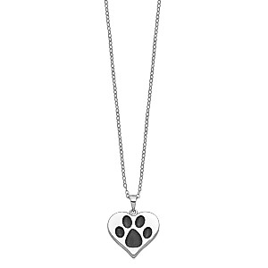 IceCarats 925 Sterling Silver Vintage Black Paw Print Pet Heart Love Ash Holder 18 inch Chain Urn Necklace for Ashes Cremation Jewelry