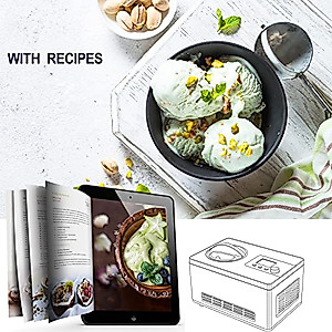 Homtone Ice Cream Maker, No pre-Freezing Automatic Ice Cream Machine 2 Quart with Built-in Compressor and LCD Timer for Making Ice Cream,Gelato in 30-60 min