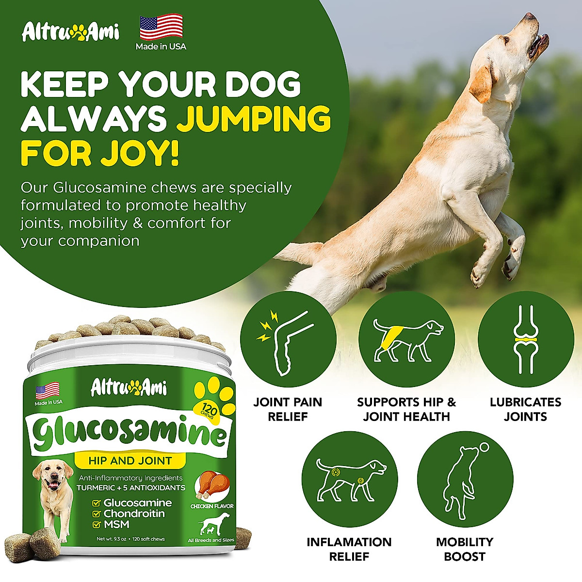 Glucosamine for Dogs - Hip & Joint Supplement for Dogs - Arthritis Pain Relief Chews with Chondroitin, MSM, Turmeric, Vitamin C & E - for Large, Medium & Small Dog - Health Supplies Made in USA
