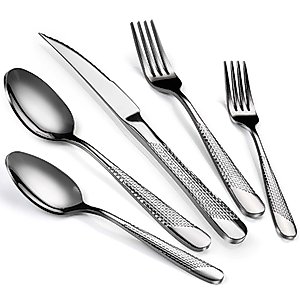 Hammered Silverware Set, 20-Piece Stainless Steel Flatware Cutlery Set for 4,Modern Kitchen Utensils Tableware Set Includes Dinner Knives/Forks/Spoons,Mirror Polished Dishwasher Safe