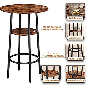 LTTROMAT 3 Piece Pub Table Set, Round Bistro Table and Bar Stool, Kitchen Counter Height Dining Table with Storage Shelves, Pu Cushion Chairs Set of 2, Modern Bar Table Set for Small Spaces