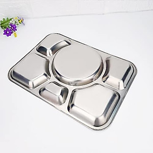Hacaroa 4 Pack Stainless Steel Divided Dinner Plates, 15x10.6 Inches Snack Serving Plate with 6 Compartment, Metal Food Trays for Adults, Diet Food Portion Control, Picky Eaters
