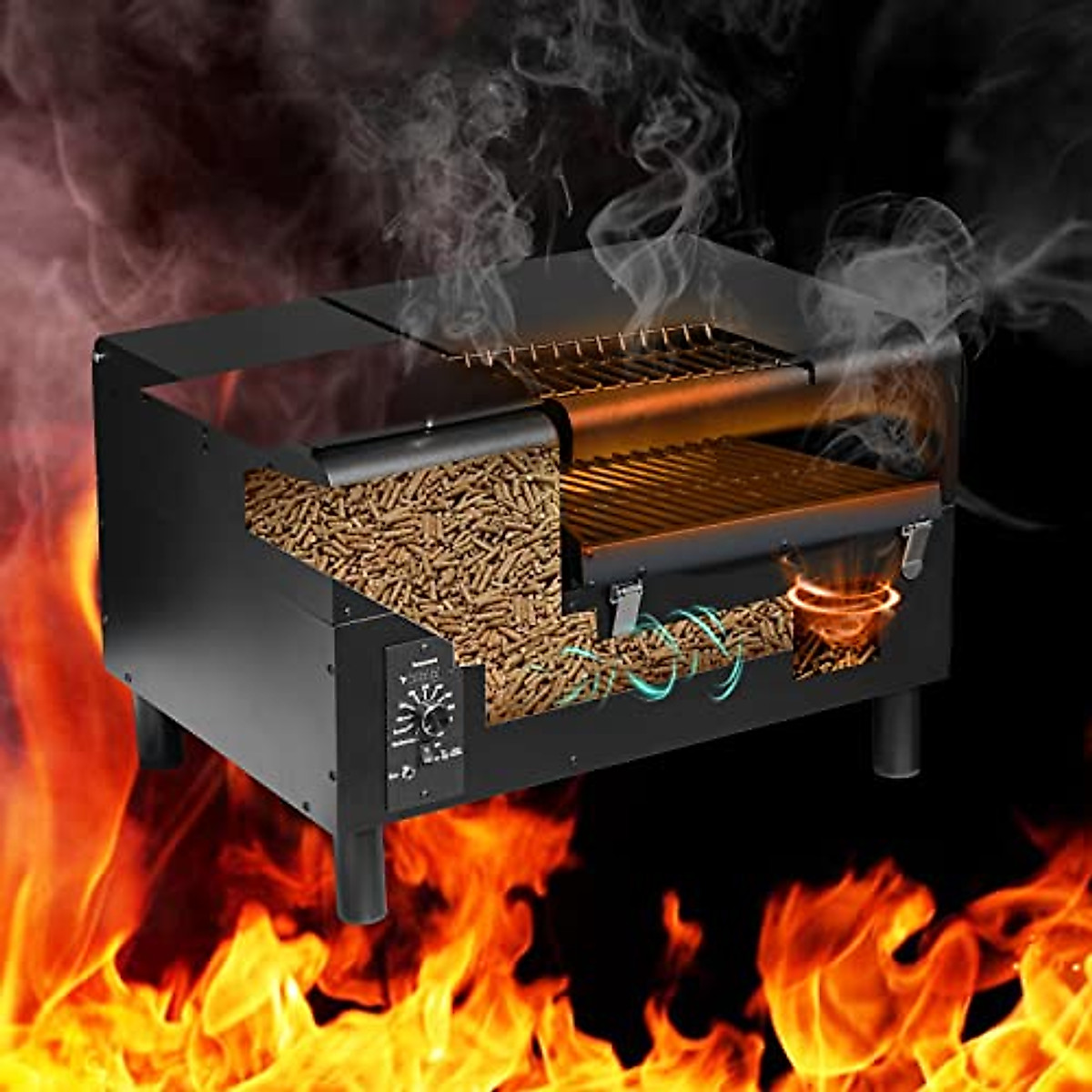 ORALNER Portable Pellet Smoker Grill, 8 in 1 Tabletop Outdoor BBQ Grilling Stove for Tailgating RV Travel Camping Apartment Cooking, Small Wood Pellet Meat Smokers w/LED Screen, Temperature Probe