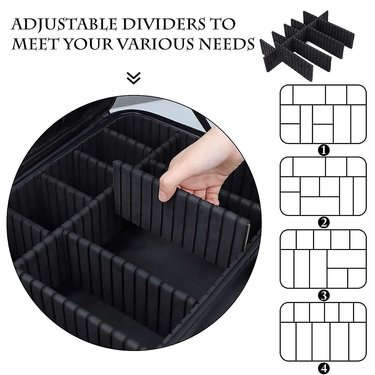 Oewoer Professional Travel Makeup Case 16.5 Inches Large Make Up Bag Cosmetic Train Case Portable Artist Storage Organizer Bag with Shoulder Strap for Makeup Brushes (L-Black)