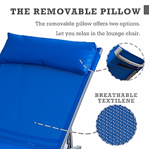 Kozyard Wilson 3 Pieces Textilene Chaise Lounge Set with Side Table Outdoor,Adjustable Back & Pillow for Yard,Garden,Sunbathing (2 Pack) (Blue W/Table)