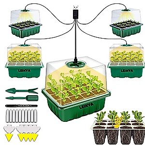 Plus Seed Starter Tray with Grow Light,5 Pack Seed Starter Kit,Increase Germination Rate&Adjustable Humidity&Reusable Seed Starter with Grow Light,Total 60-Cell Seed Starter Tray-Include Planting Kit