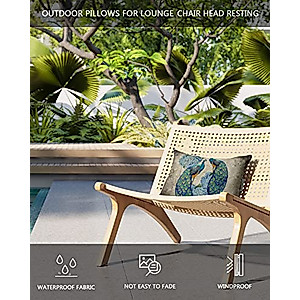 Prime Leader Recliner Head Pillow Ledge Loungers Chair Pillows with Insert Rustic Peacock Lumbar Pillow with Adjustable Strap Outdoor Waterproof Patio Pillows for Couch Beach Pool Office Chair, 2 PCS