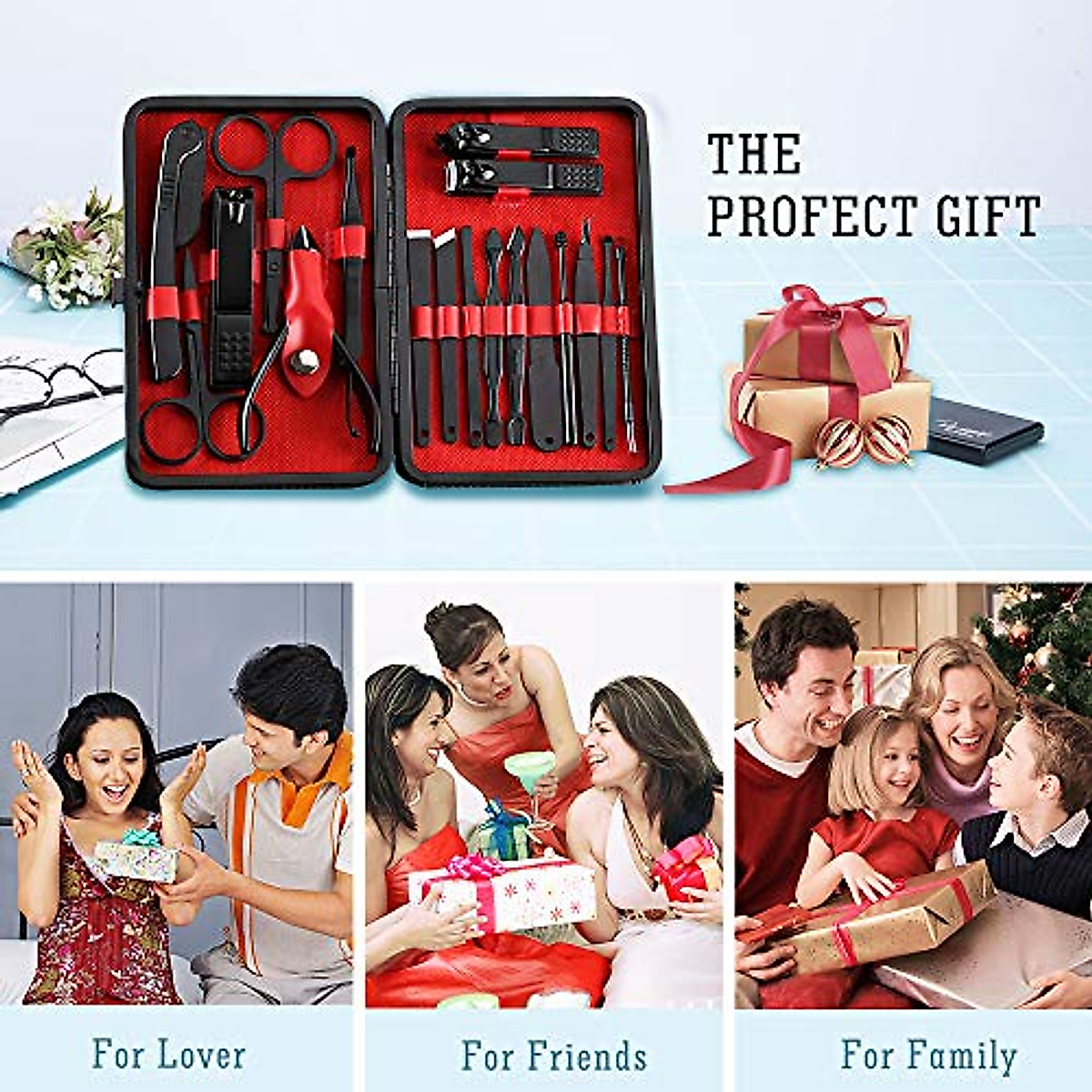 Manicure Set Pedicure Kit Nail Clippers - Professional Grooming Kit High Precision Stainless Steel Nail Cutter Nail File Sharp Nail Scissors and Clipper Fingernails with Portable stylish case (Black)