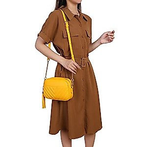 lola mae Quilted Crossbody Bag, Trendy Design Shoulder Purse (Mustard)