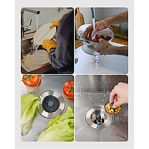 Hibbent Upgraded 3 in 1 Kitchen Sink Drain Strainer and Stopper Combo, Stainless Steel Metal Pop Up Sink Stopper, Anti-Clogging Basket Strainer with Handle for US Standard 3-1/2 Inch Drain