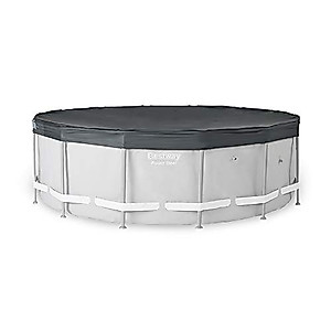 Bestway Flowclear PVC Round 14 Foot Pool Cover for Above Ground Frame Pools with Drain Holes and Secure Tie-Down Ropes, Black (Cover Only)