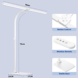 Kaulsoue Desk Lamp Architect Task Dual Head Modern Flexible Gooseneck Tall Dimmable Light for Home Office, 5 Color Modes,Remote Control, 1500lm 24W Extra Bright Lighting
