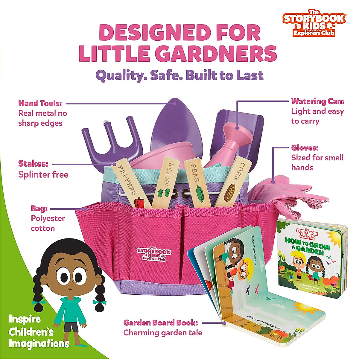 Kids Gardening Tool Set Bundle Includes 2 Color Variations (Pink and Blue) and a Delightful How to Garden Tale Board Book in Each Toy Set