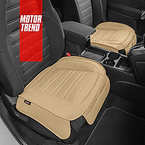 Motor Trend Seat Covers for Cars Trucks SUV, Faux Leather Beige Padded Seat Covers with Storage Pockets, Premium Interior Car Seat Cover, 2 x Front Seat Covers