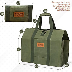 MAYHEM & MERCY Firewood Carrier - Waxed Canvas Wood Carrier For Firewood - Hunter Green Log Carrier For Firewood Fireplace Wood Rack Log Bag - Firewood