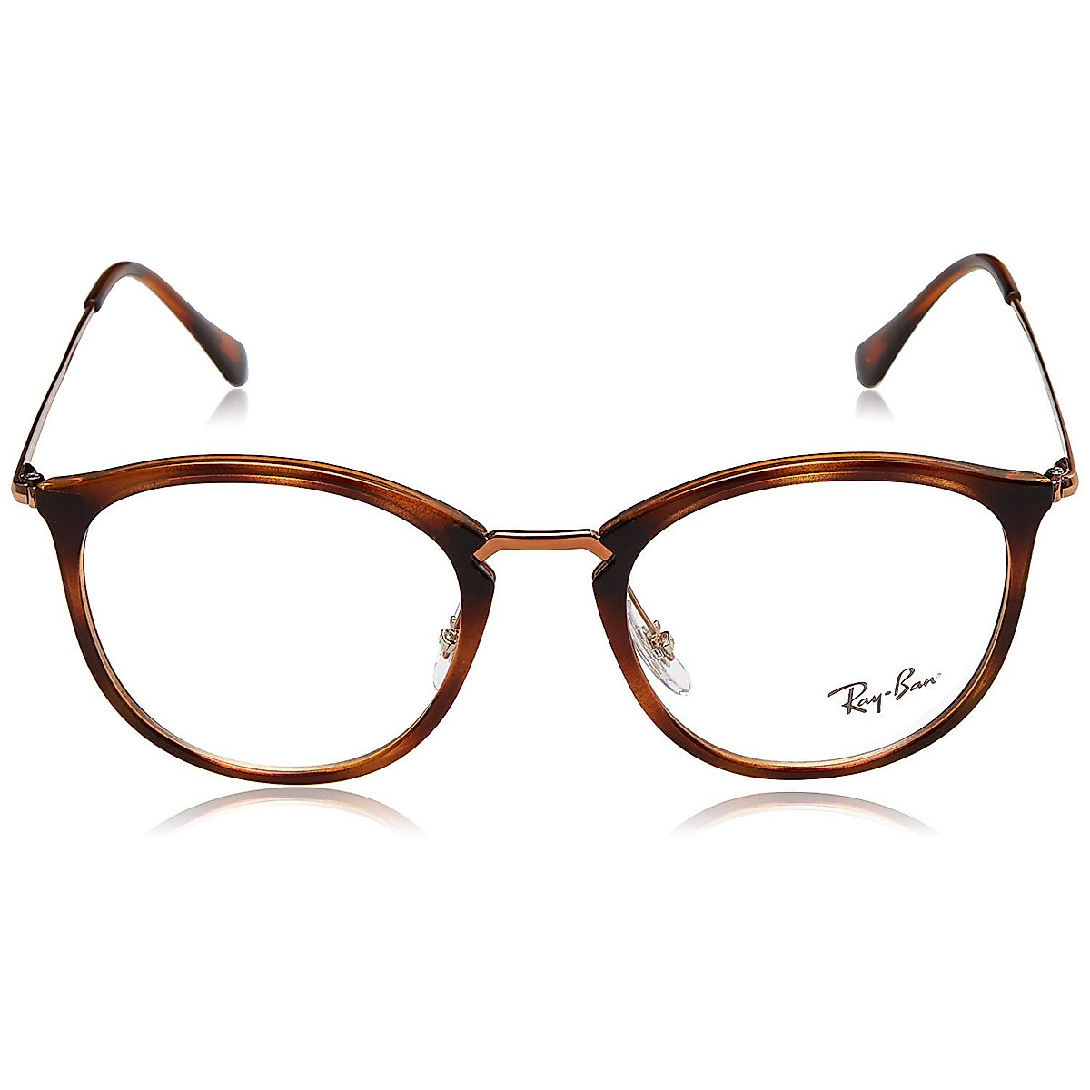 Ray-Ban RX7140 Square Prescription Eyeglass Frames, Striped Havana/Demo Lens, 51 mm