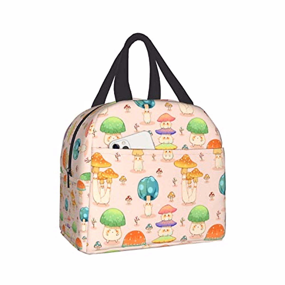Cute Mushroom Portable Lunch Tote Bag Reusable Cute Lunch Box for Men and Women Perfect for Camping/Hiking/Picnic/Beach/Travel