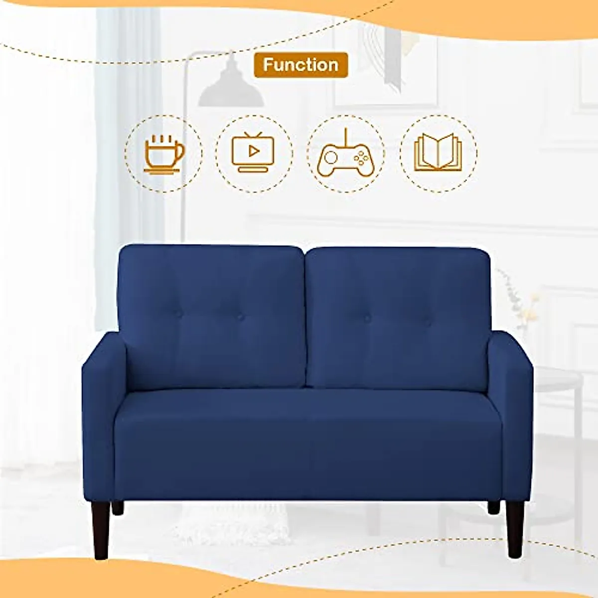 Msaleen Small Sofa Mini Couch Loveseat – Blue Couch Sofa Button Tufted Couch, Mid Century Small Loveseat 2-Seater Contemporary Modern Sofas Small Loveseat for Small Space Navy Blue Accent Love Seat