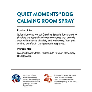 NaturVet Quiet Moments Herbal Calming Room Spray Dog Supplement – Ideal for Cars, Dog Crates, New Environments – Helps Reduce Pet Stress, Storm Anxiety, Motion Sickness – 8 Oz.