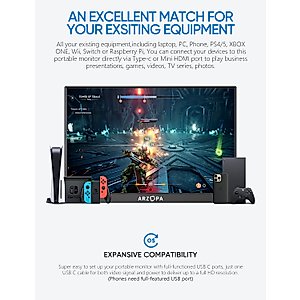 ARZOPA Portable Monitor 2K, 13.3'' HDR Portable Laptop Monitor USB C HDMI External Monitor IPS Eye Care External Display for PC Phone Mac Xbox PS5 Switch-A1 GAMUT MINI 2K