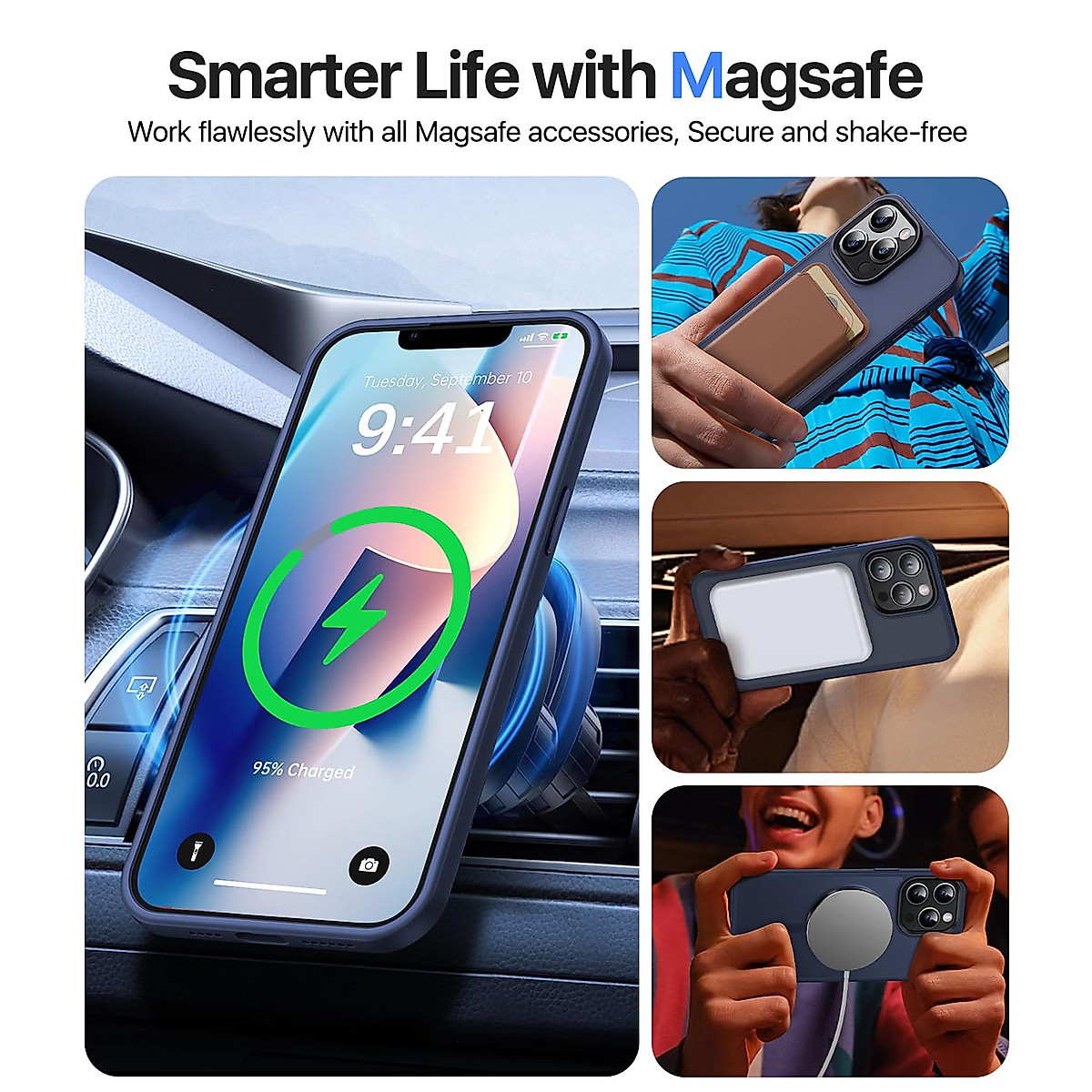 Maozis Strong Magnetic for iPhone 13 Pro Max Case [Compatible with Magsafe][Military Grade Drop Protection] Protective Shockproof Translucent Matte Slim Phone Case for iPhone 13 Pro Max, Navy Blue