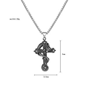 Retro Cross Necklace Dragon Pendant Protection with 23.6'' Stainless Steel Chain