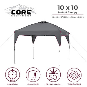 CORE 10' x 10' Instant Shelter Pop-Up Canopy Tent with Wheeled Carry Bag (Seal Gray)