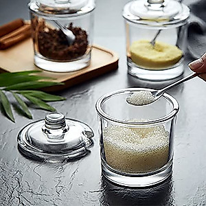 Frcctre Set of 2 Glass Sugar Bowl, 6 Ounces Clear Sugar Jar with Spoon and Lid, Salt Spice Pepper Bowl Seasoning Jar Condiment Pots Dispenser Container for Home Kitchen Coffee Bar