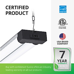 Sunco Lighting 32 Pack Shop Lights LED 4ft Plug in Linkable Workshop Fixture, 4100 LM, Link Up to 4, 5FT Power Cable, Surface or Suspension Mount, 40W, 6000K Daylight Deluxe, 48 Inch, Frosted ETL
