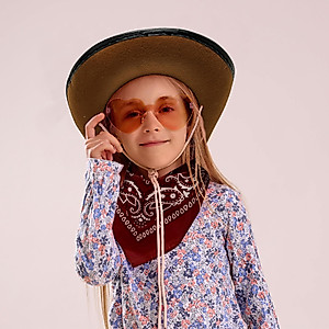 JeVenis Brown Cowgirl Hat Girls Cowboy Hat Kids Western Cowgirl Hat Bandana heart shape Sunglasses for Birthday Party